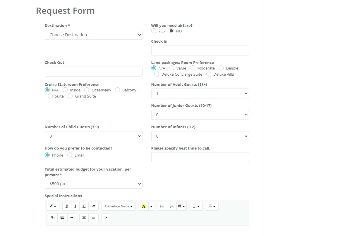 Client Registration Form – Janene Creer: An Academy Travel Affiliate